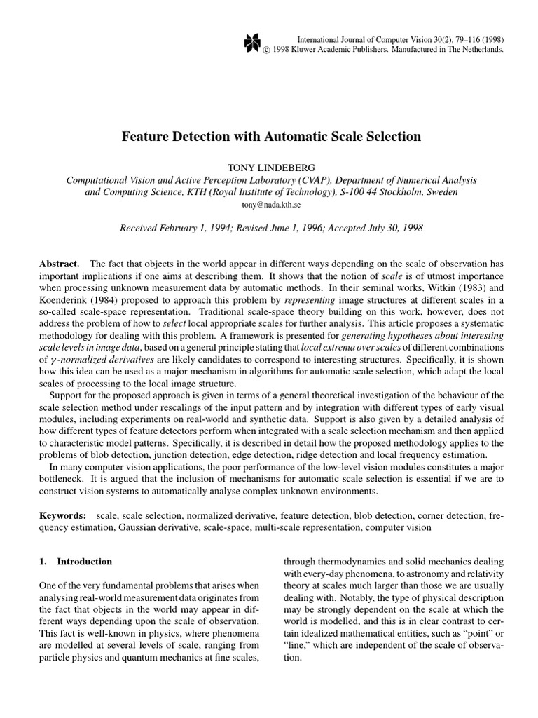 HARRIS AFFINE REGION DETECTOR-1998 - Lindeberg - Automatic - Scale ...