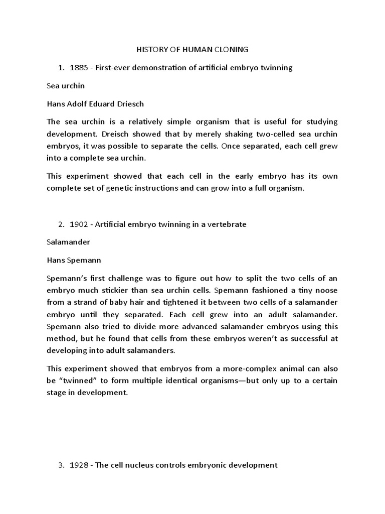 Timeline of Human Cloning History | PDF | Cloning | Reproduction