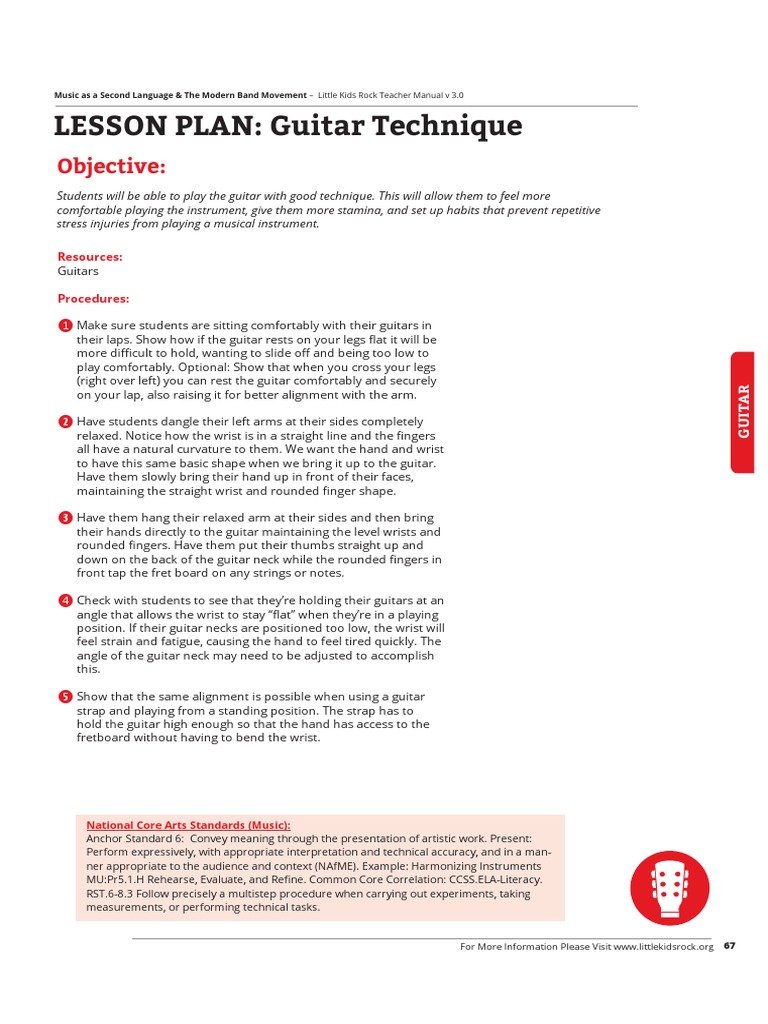 LESSON PLAN: Guitar Technique: Objective | PDF | Guitars | Hand