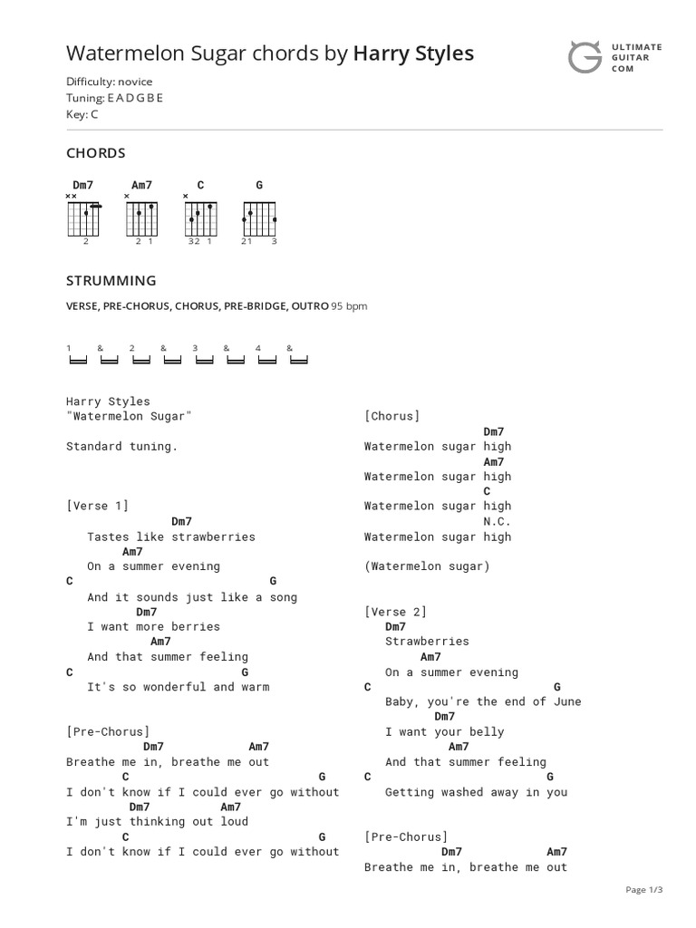 Watermelon Sugar Chords by Harry Stylestabs at Ultimate Guitar Archive ...
