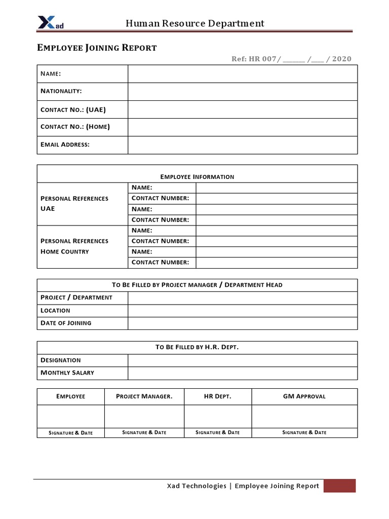 New Employee Joining Report Template | PDF