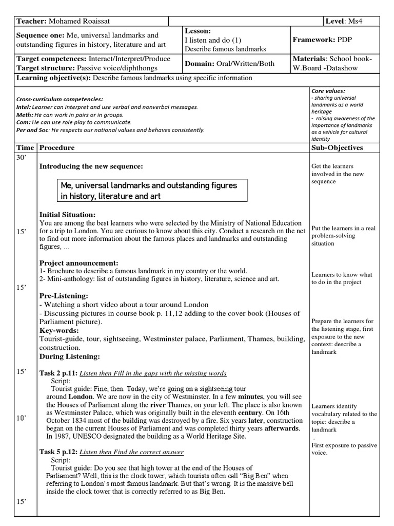 Sequence 1 ms4 Famous Landmarks 2019-2020 | PDF | William Shakespeare | Nonverbal Communication