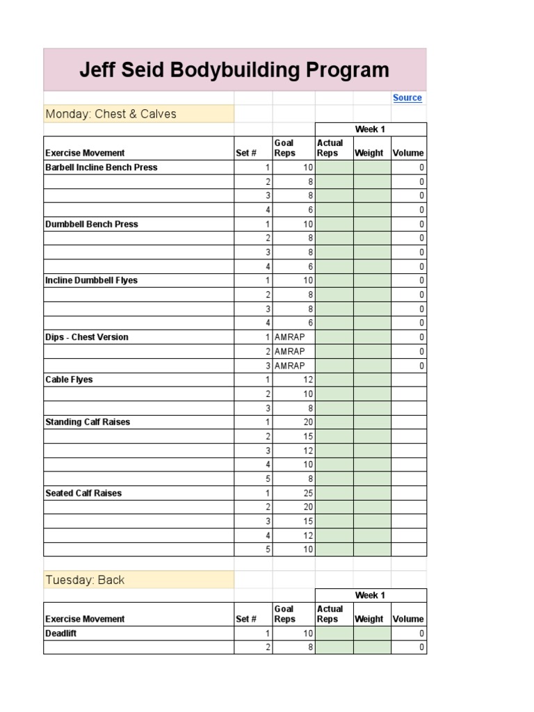 Jeff Seid Workout Routine Spreadsheet PDF | PDF | Weight Training ...