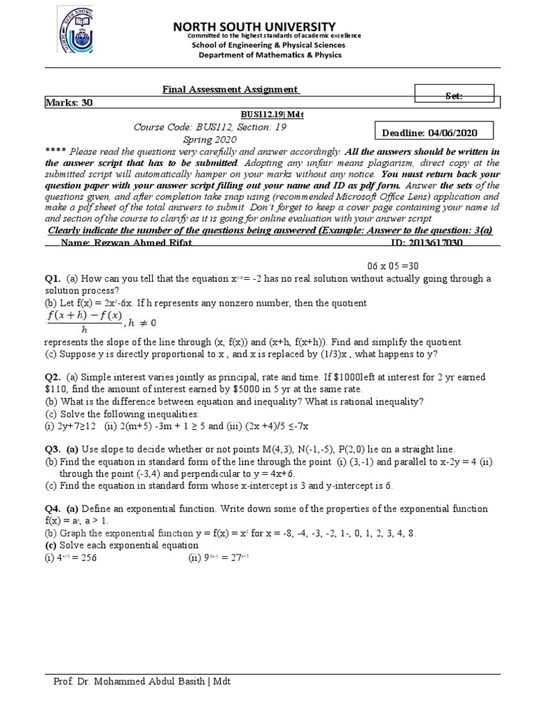 BUS112 Final Assignment | PDF | Exponential Function | Function (Mathematics)