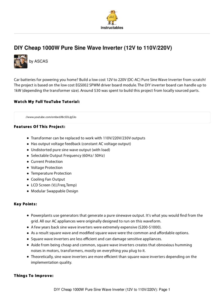 DIY Pure Sine Wave Inverter | PDF | Power Inverter | Mosfet