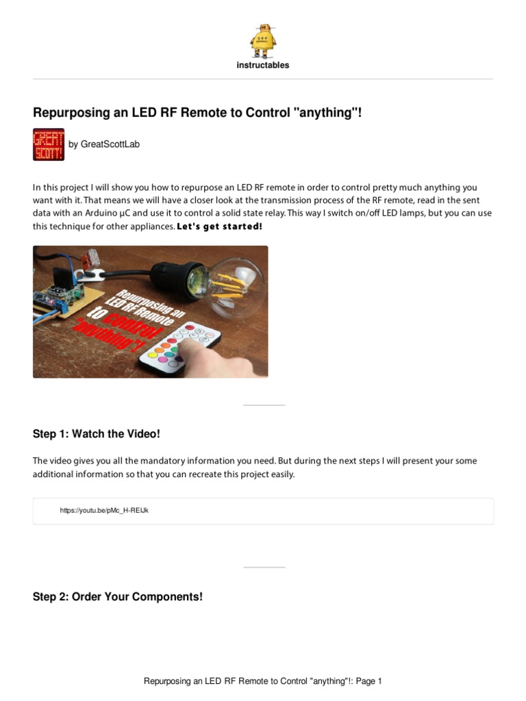 Repurposing An LED RF Remote To Control Anything | PDF | Computer ...