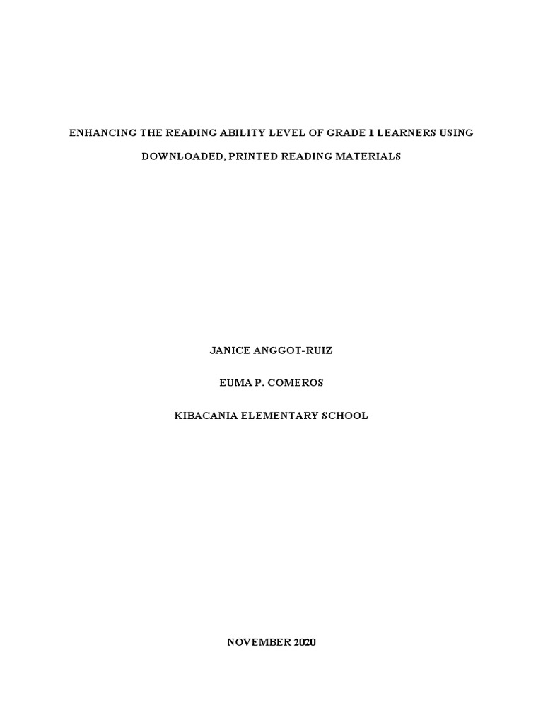 Enhancing The Reading Ability Level of Grade 1 Learners Using ...