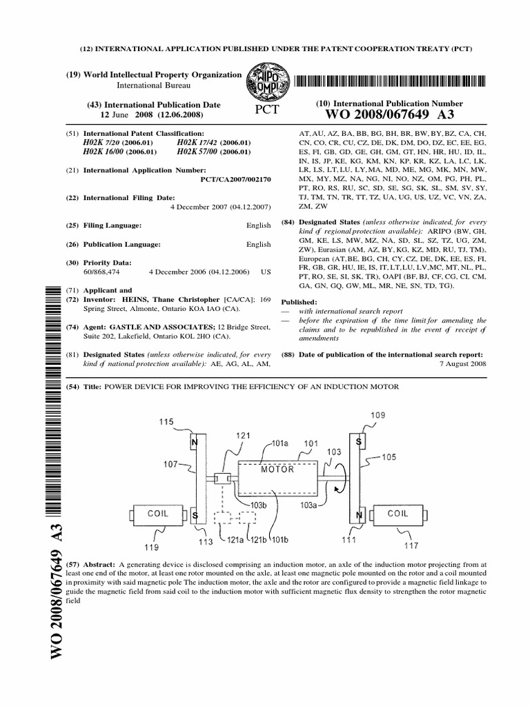 International Patent Application for a Power Generating Device to ...