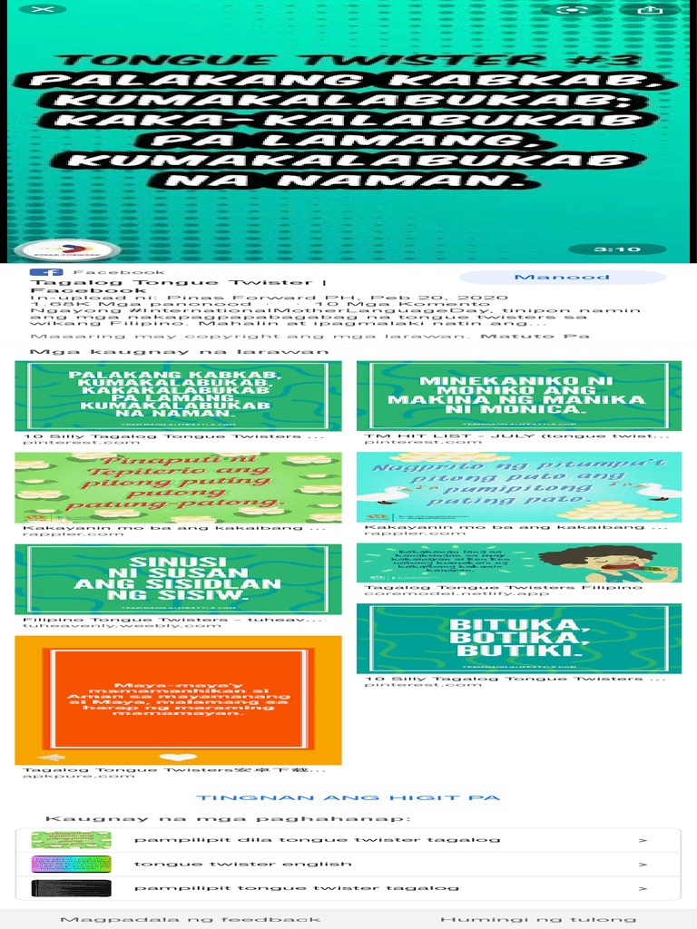 Tongue Twisters Tagalog - Google Search | PDF