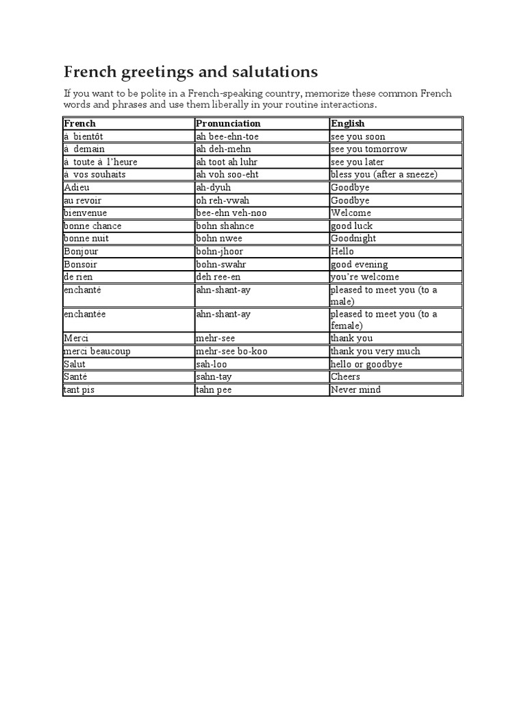 French Greetings and Salutations | PDF