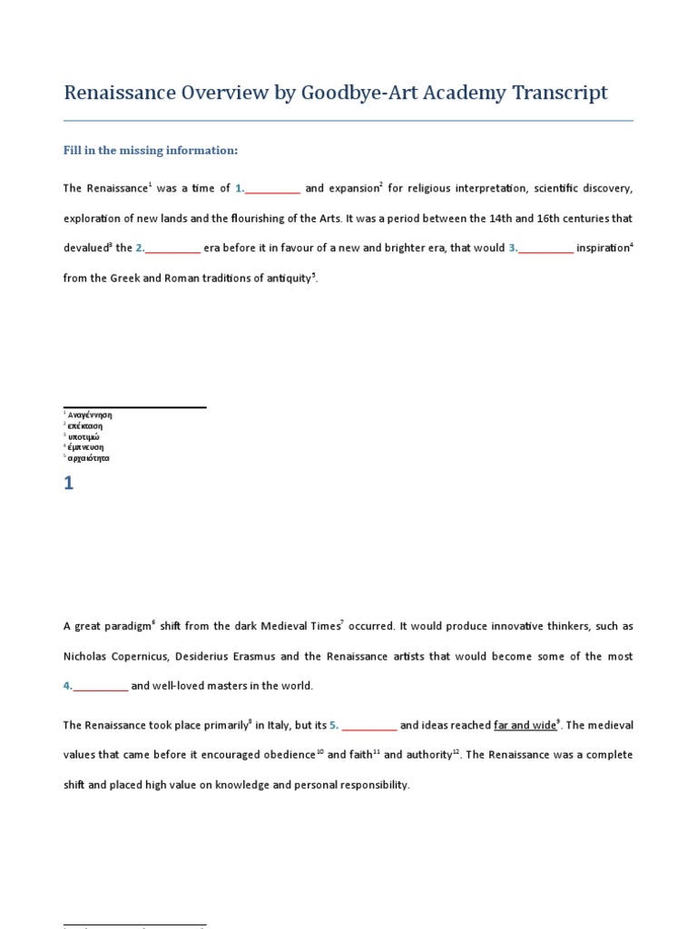 Renaissance Open Close Handout | PDF | Renaissance | Michelangelo