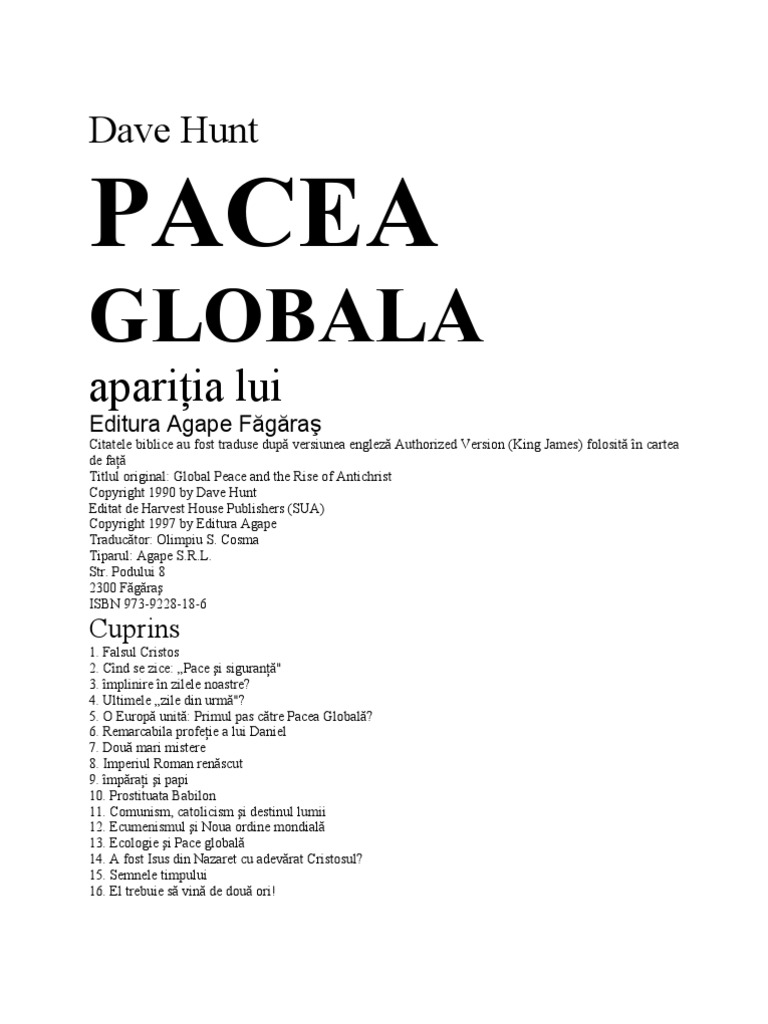 Dave Hunt - Pacea Globală | PDF