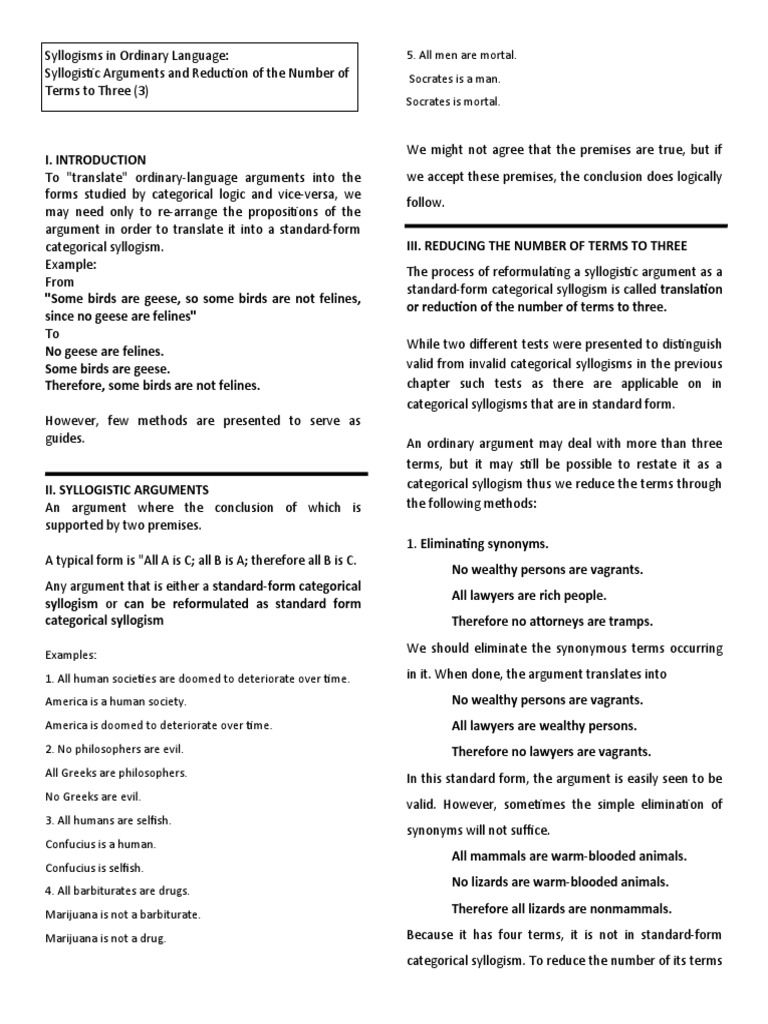 Syllogistic Arguments in Standard Form | PDF | Argument | Logical ...