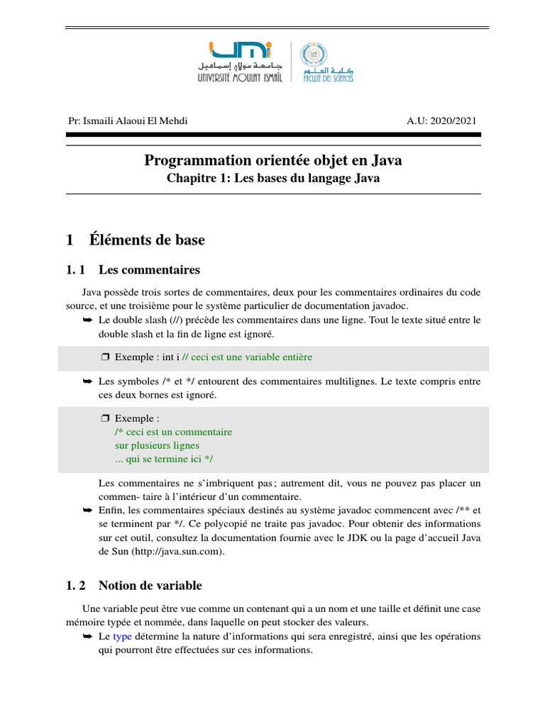 Introduction à la POO en Java | PDF | Booléen | Java (Langage de programmation)