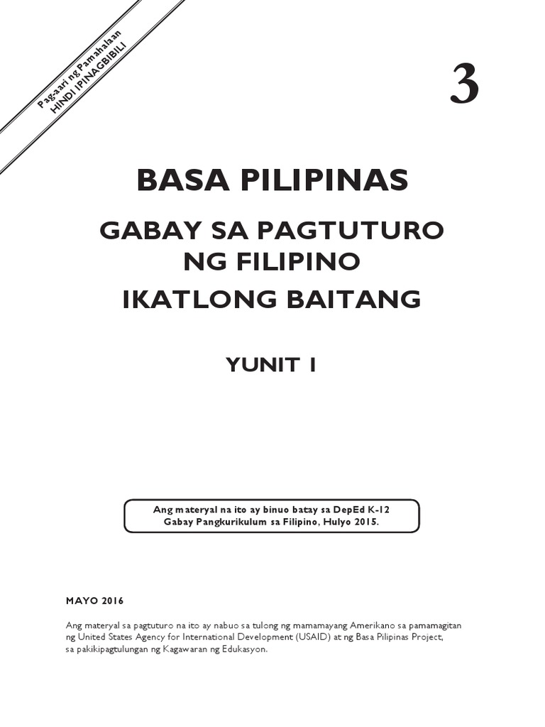 Basa Pilipinas Yunit 1 Grade 3 Filipino Teacher's Guide | PDF