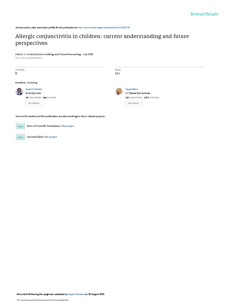 Allergic Conjunctivitis in Children Current.14 | PDF | Allergy | Immunology