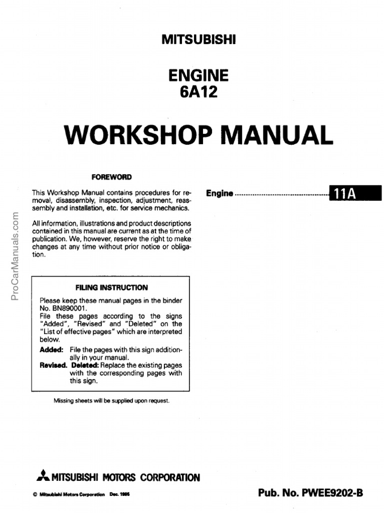 Mitsubishi Engine 6A12 Series Workshop Repair Manual PDF | PDF | Piston ...