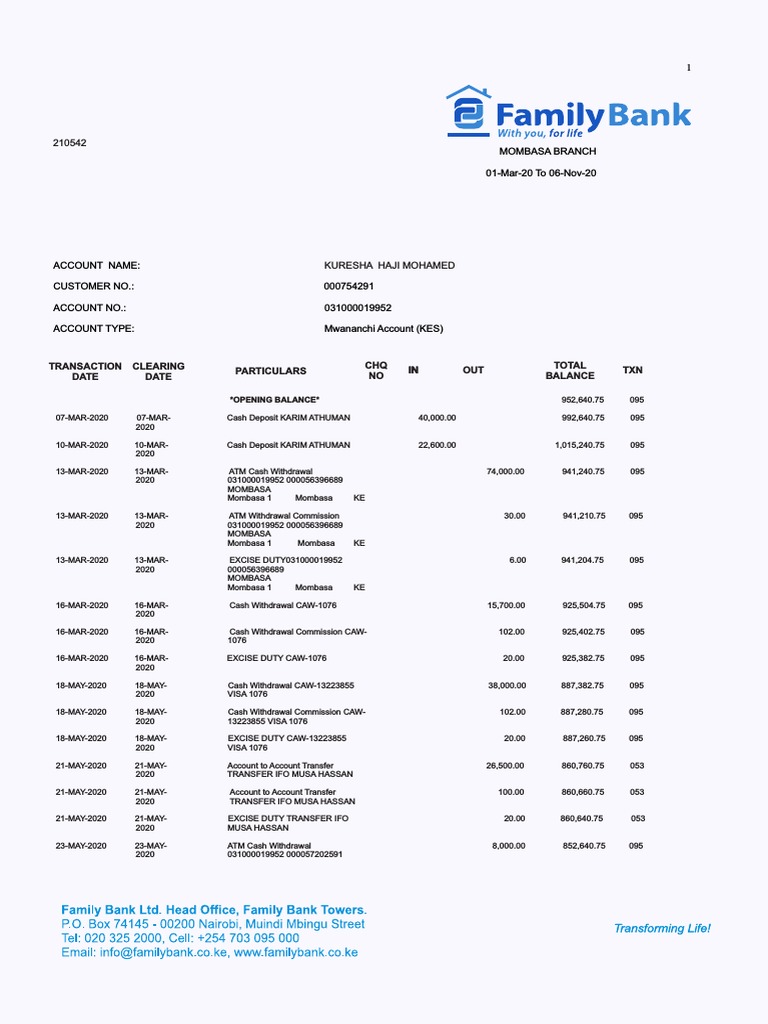 FAMILY Bank Bank Statement PDF | PDF | Automated Teller Machine ...
