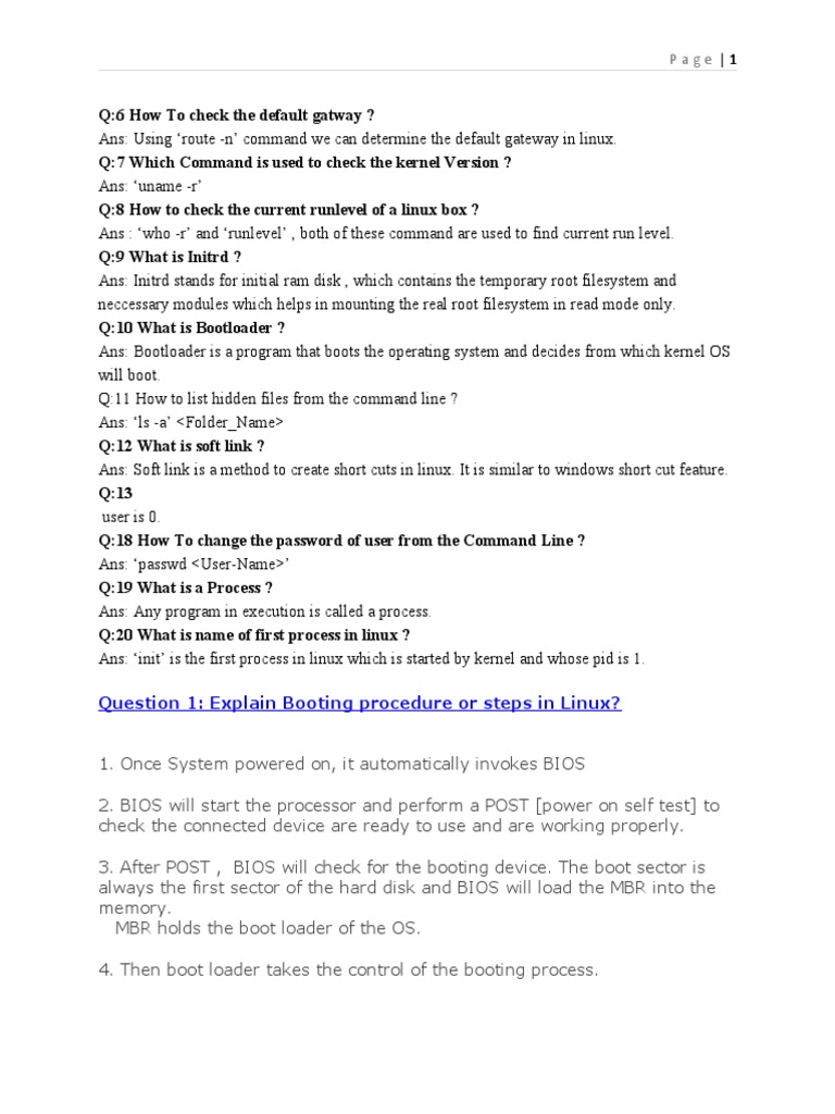 Question 1: Explain Booting Procedure or Steps in Linux? | PDF ...