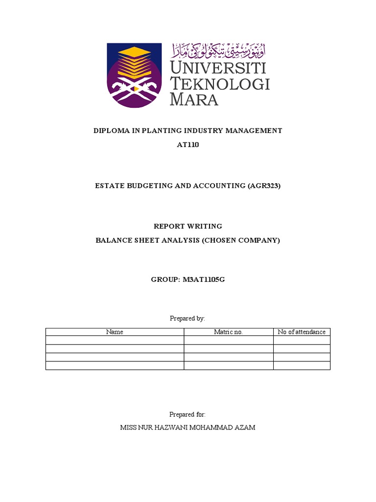 Diploma in Planting Industry Management AT110: Prepared By: Name Matric ...