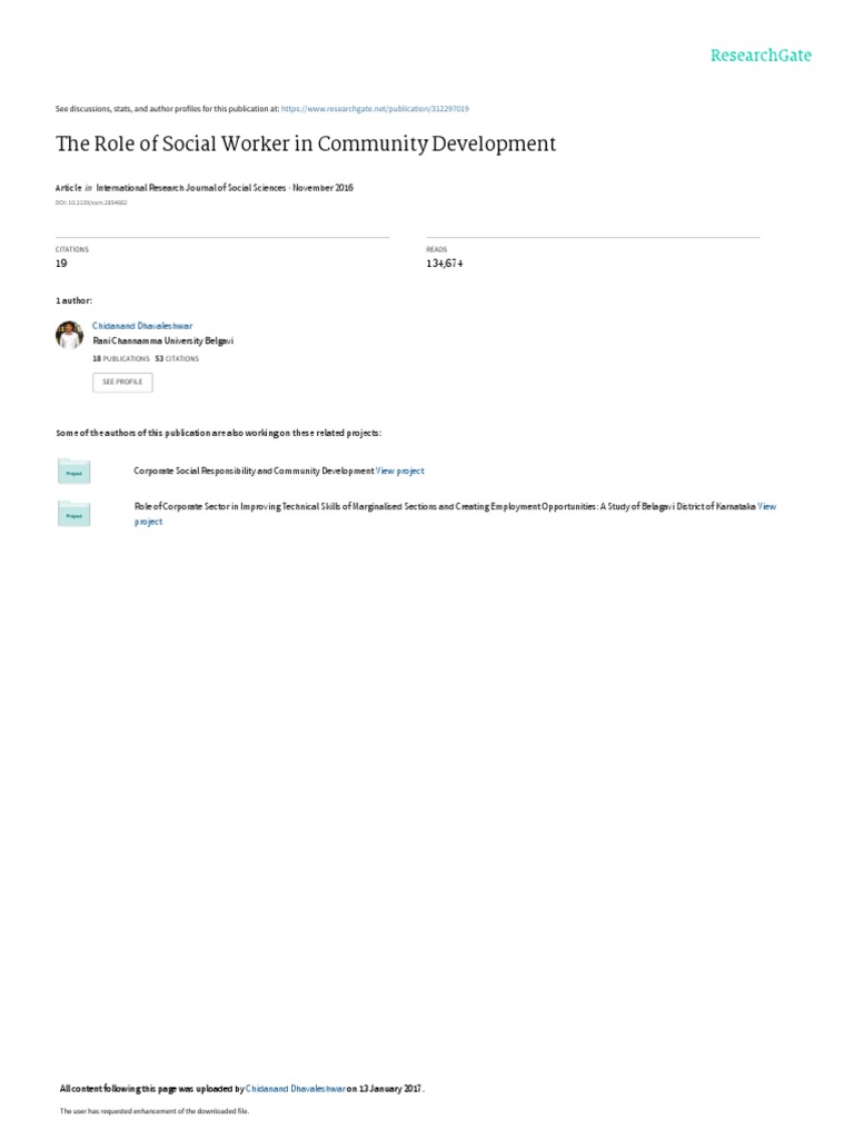 The Role Of Social Worker In Community Development Article Pdf