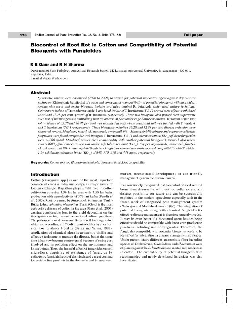 Bio Control Of Root Rot Of Cotton And Compatibility Of Potential Bio
