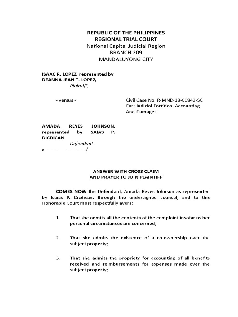 Answer With Cross-Claim | PDF | Lawsuit | Damages