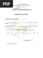 RA 11261 Form 1 - Barangay Certification | PDF