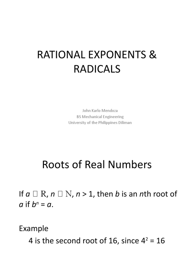 Rational Exponents & Radicals: John Karlo Mendoza BS Mechanical ...