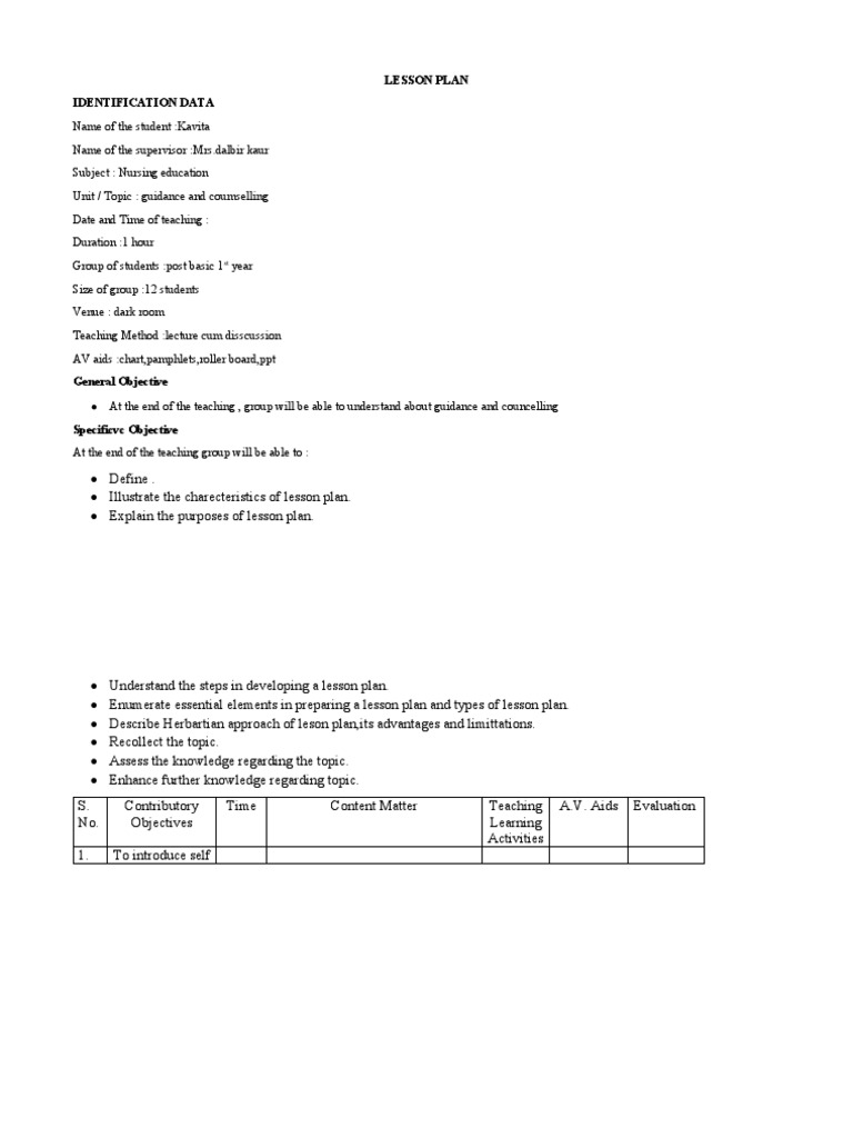 Lesson Plan Identification Data | PDF