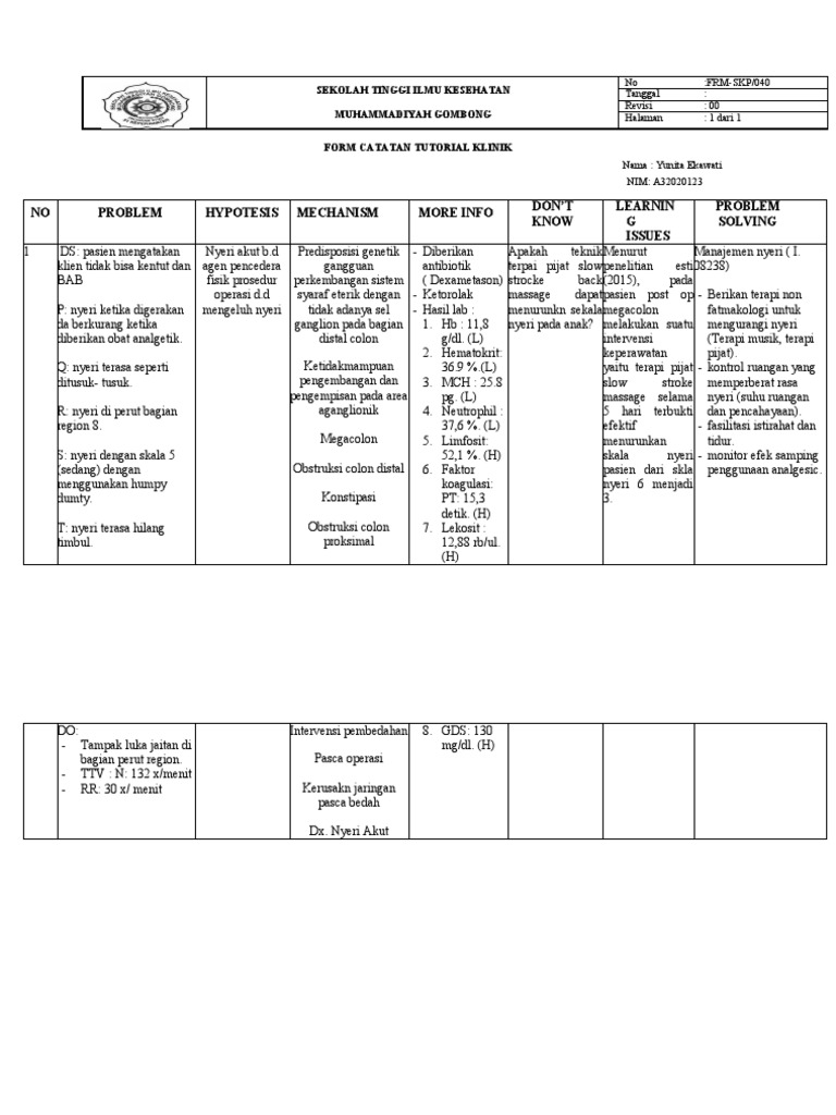 Form Catatan Tutorial Klinik | PDF