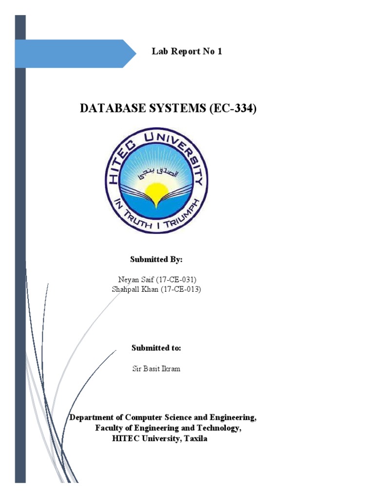 Database Systems (Ec-334) : Lab Report No 1 | PDF