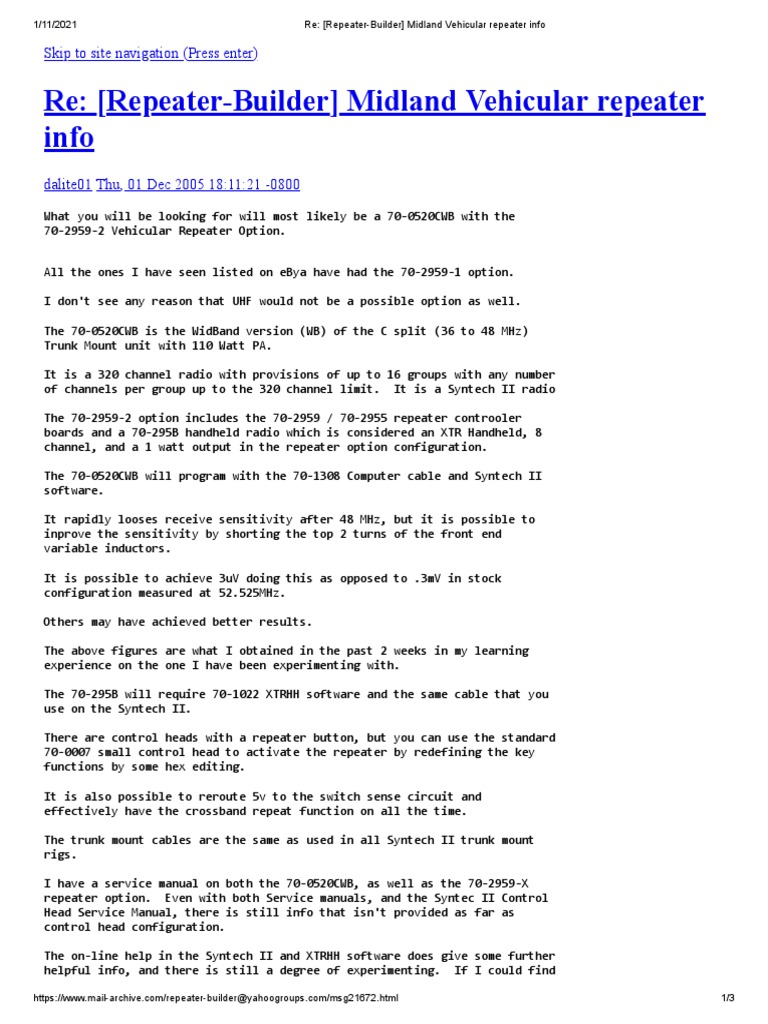 Re - (Repeater-Builder) Midland Vehicular Repeater Info | PDF ...