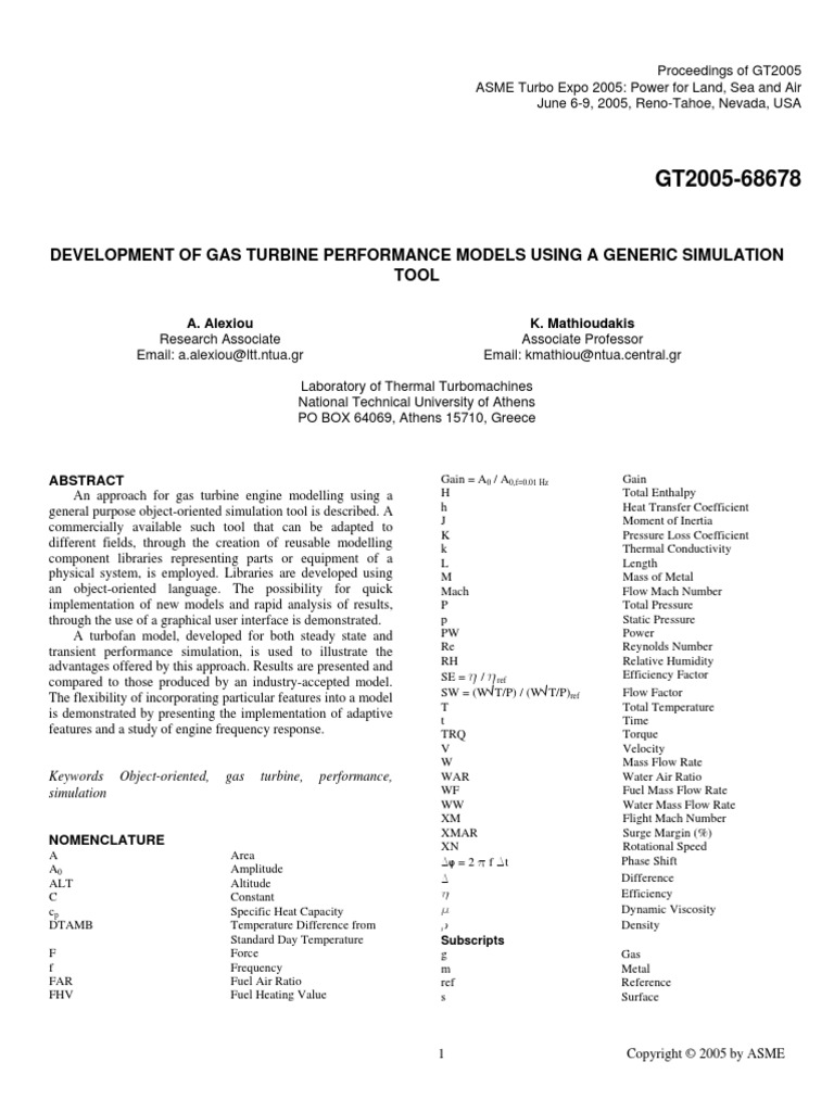 Development Of Gas Turbine Performance Models Using A Generic Simu Pdf Object Oriented
