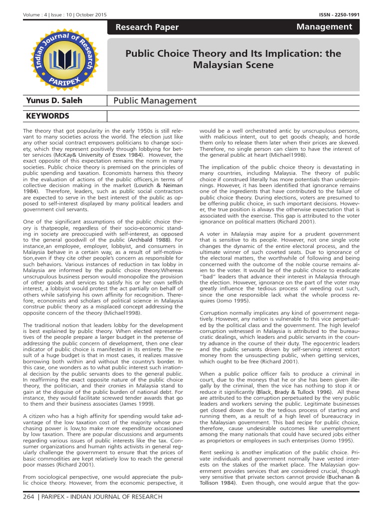 Public Choice Theory and Its Implication: The Malaysian Scene | PDF ...