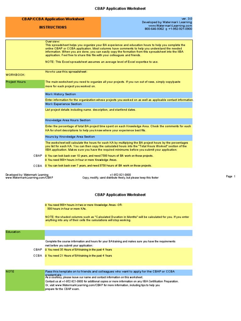 BA Cbap Application Worksheet Template | PDF | Worksheet | Spreadsheet