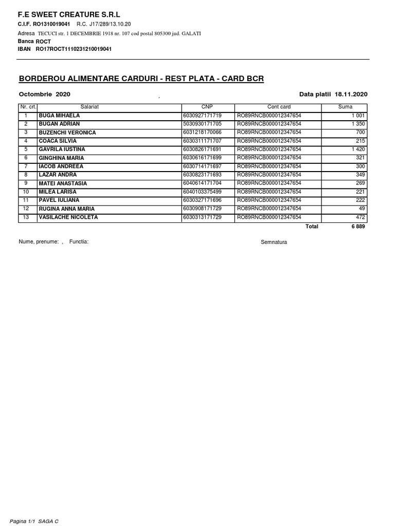 Borderou Salarii | PDF