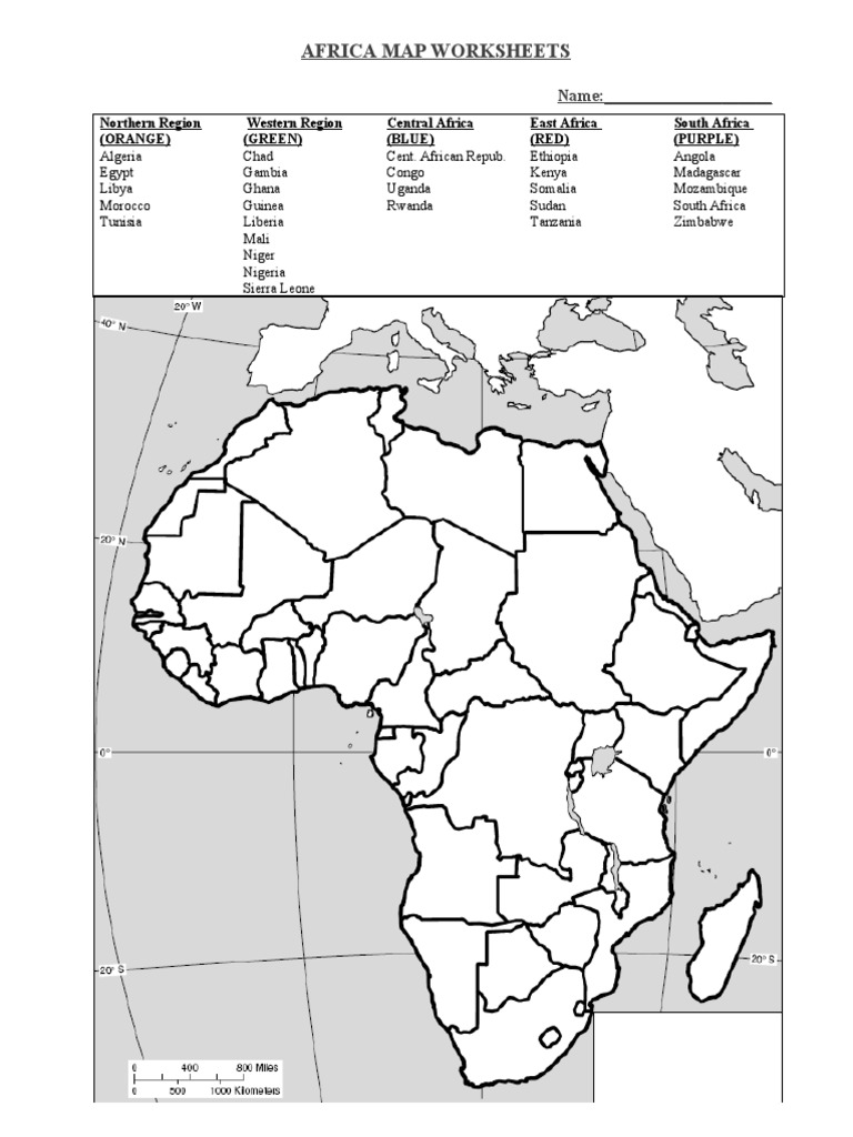 Africa Map Work Sheets | PDF | West Africa | Africa