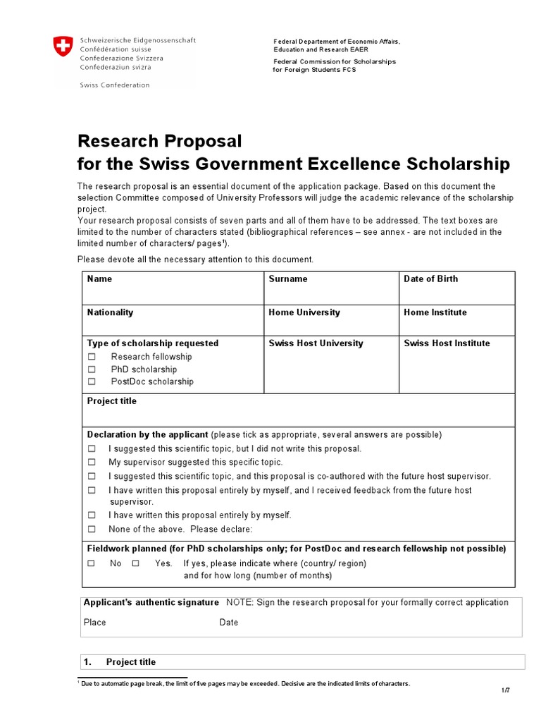 Research Proposal For The Swiss Government Excellence Scholarship ...