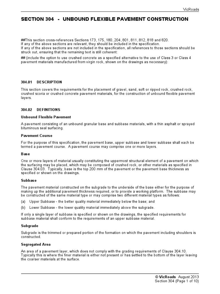 Section 304 - Unbound Flexible Pavement Construction: 304.01 ...