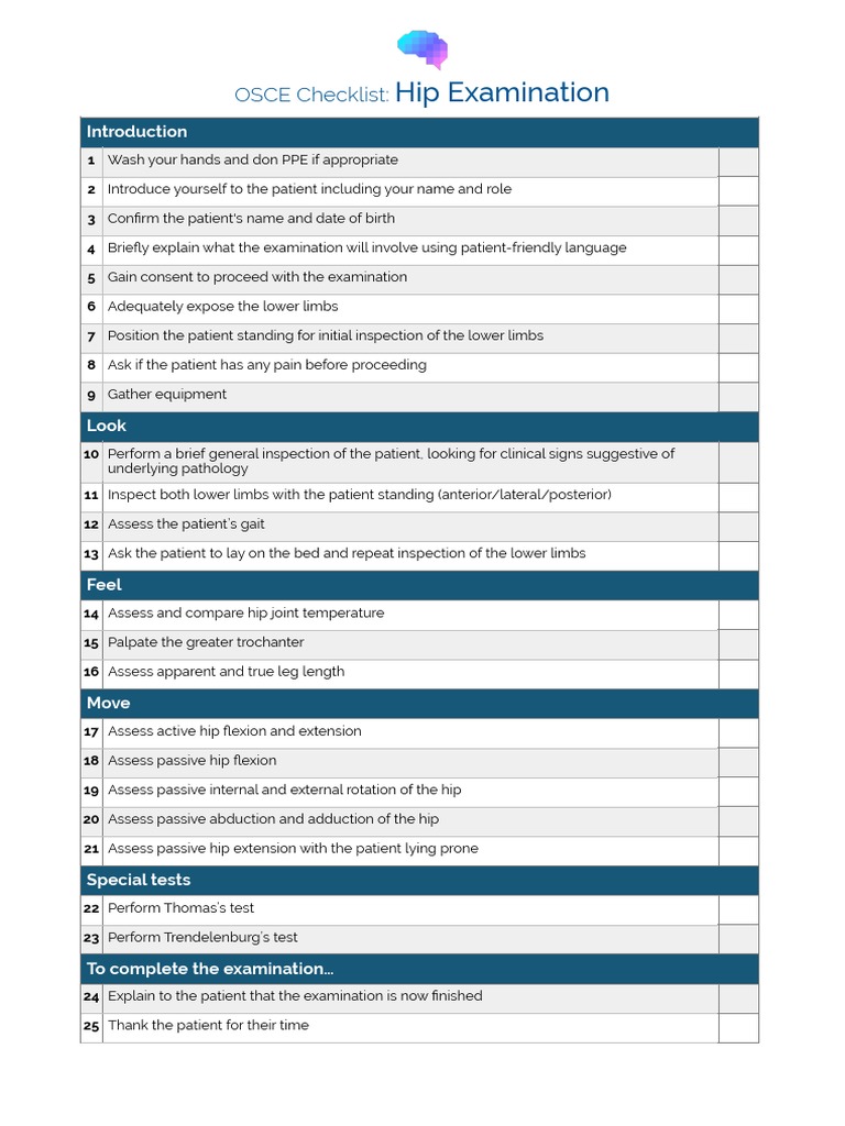 OSCE Checklist: Step-by-Step Hip Exam | PDF