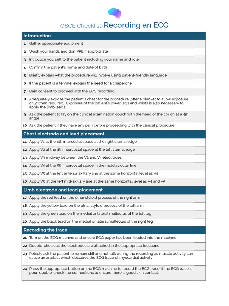 Recording An ECG: OSCE Checklist | PDF | Electrocardiography | Clinical ... Recording An ECG: OSCE Checklist | PDF | Electrocardiography | Clinical ...