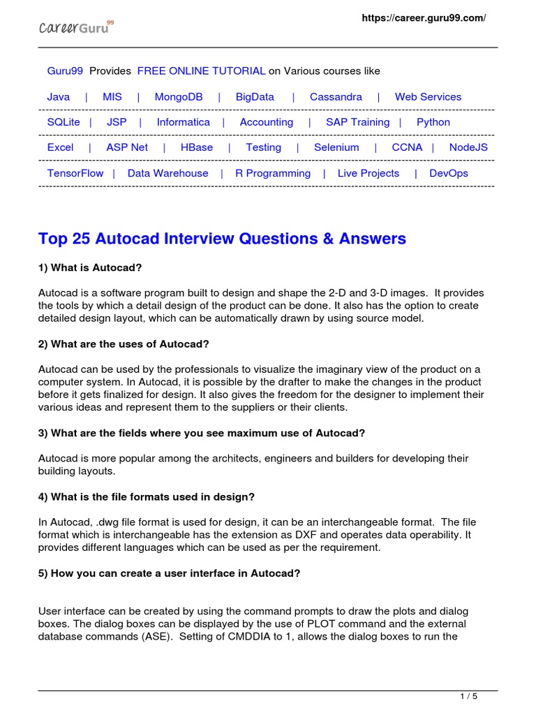 Top Autocad Interview Questions & Answers | PDF | Auto Cad | 3 D ...