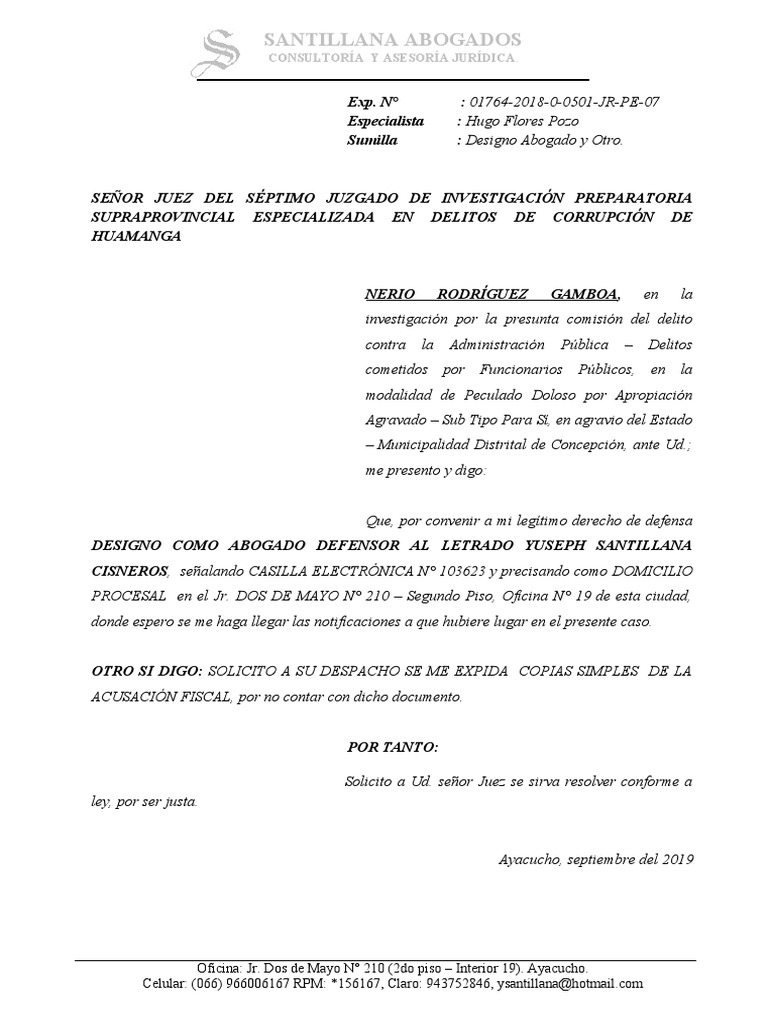 Designa Abogado Defensor Nerio Rodríguez Gamboa | PDF