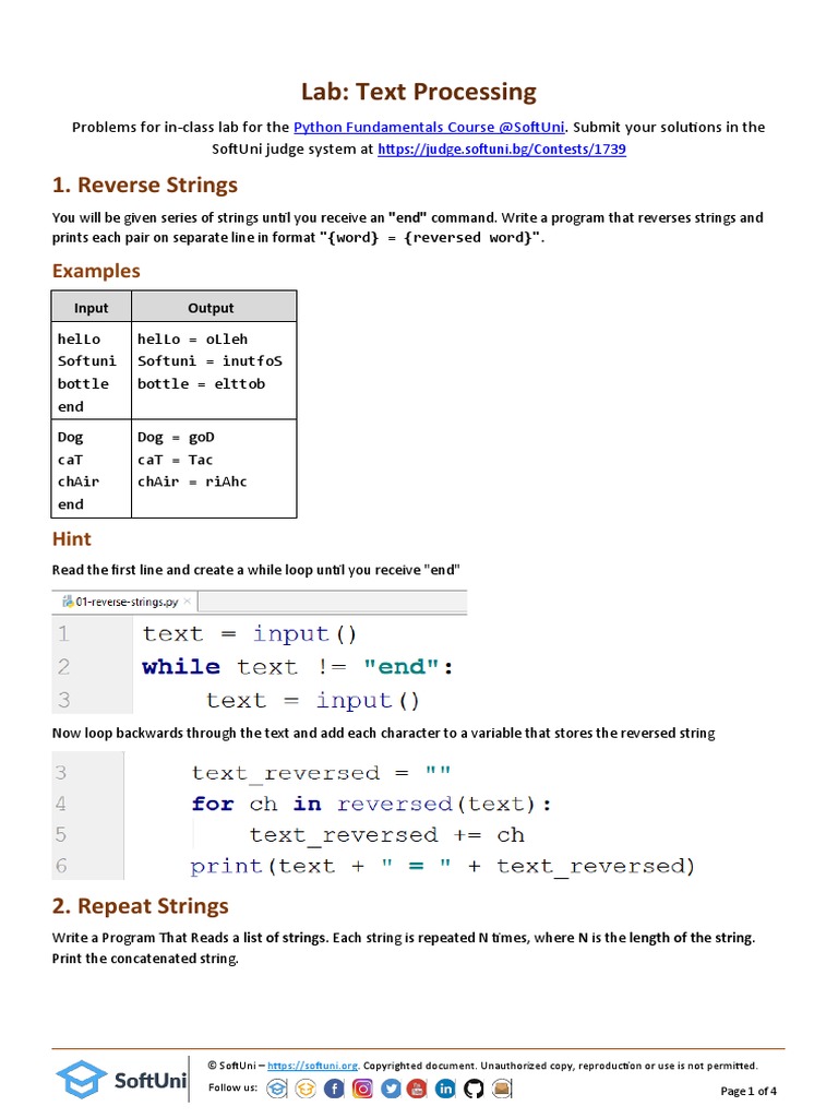 Lab Text Processing 1 Reverse Strings Pdf String Computer 0740