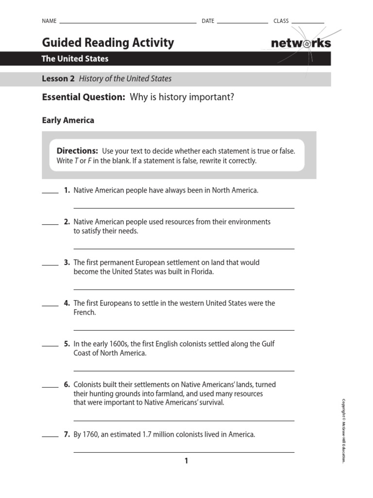 Guided Reading Activity: Essential Question: Why Is History Important ...