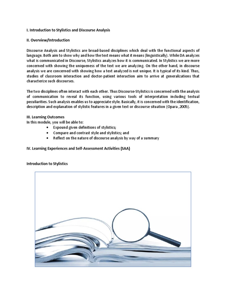 Style and Stylistics - Module 1 PDF | PDF | Discourse | Linguistics