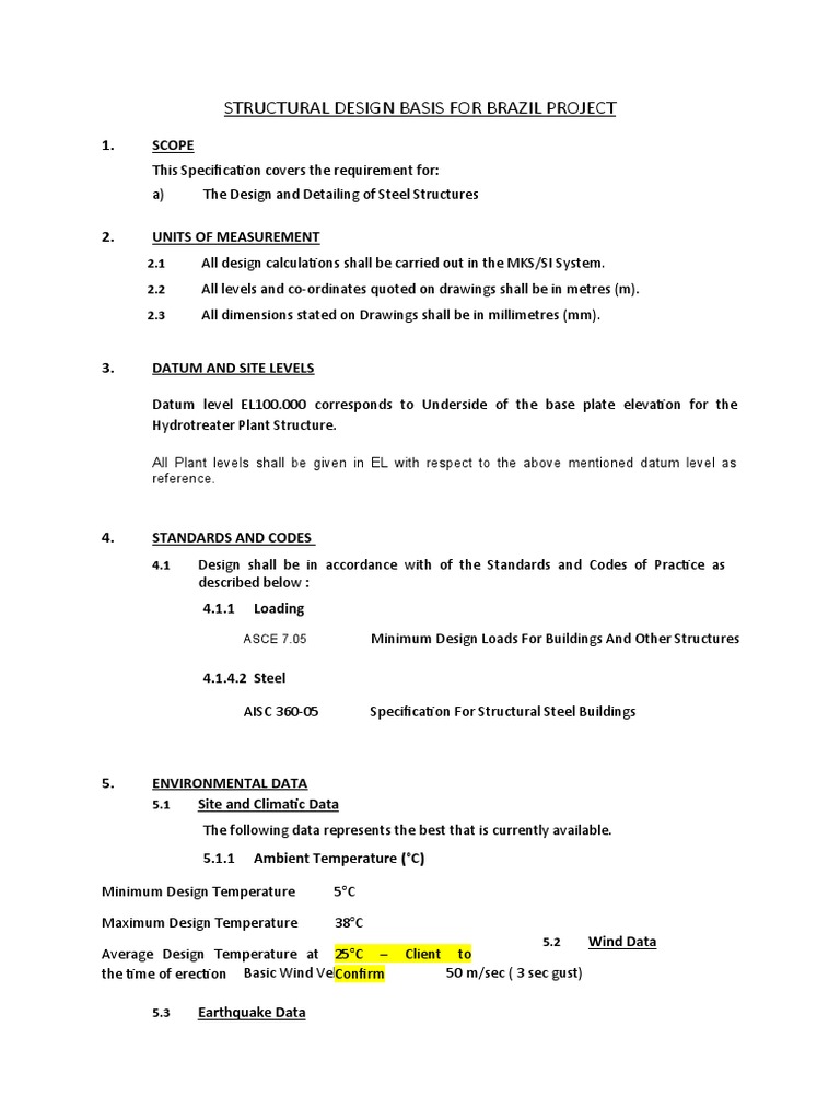 1090-Structural Design Basis For Brazil Project | PDF | Beam (Structure ...