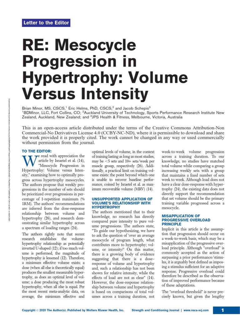 RE: Mesocycle Progression in Hypertrophy: Volume Versus Intensity | PDF ...
