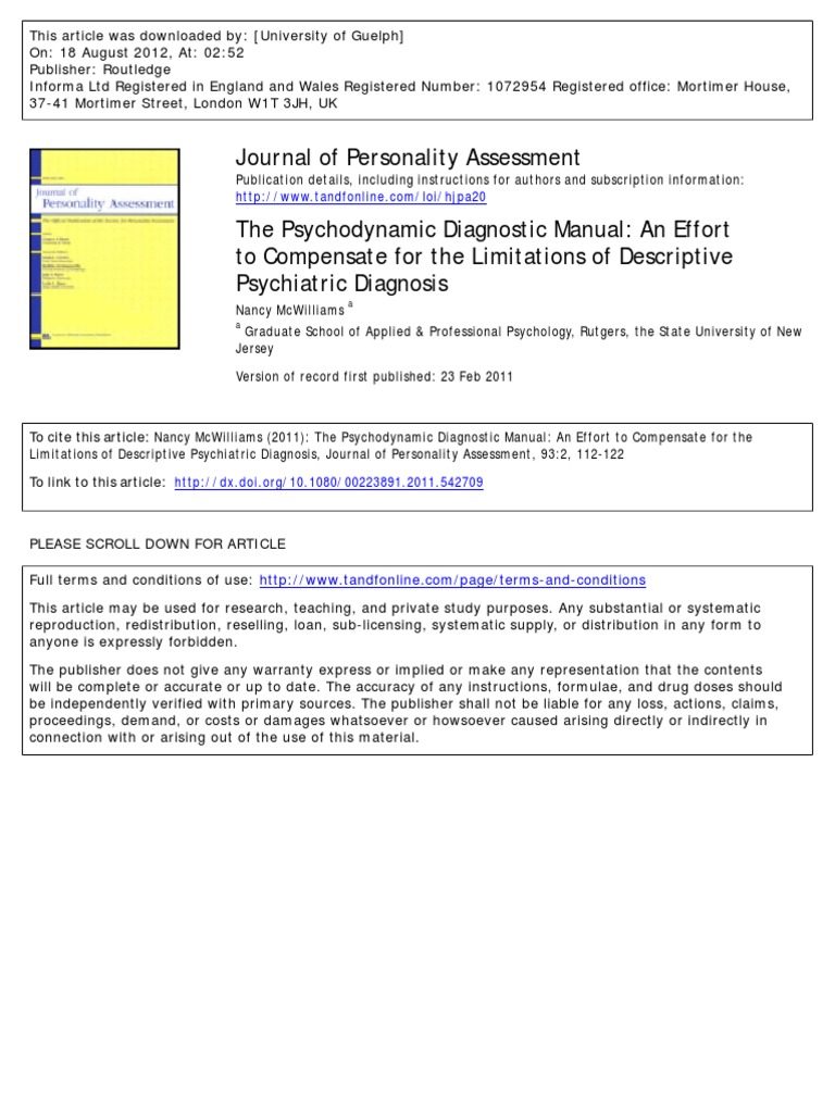 The Psychodynamic Diagnostic Manual An Effort To Compensate For The ...